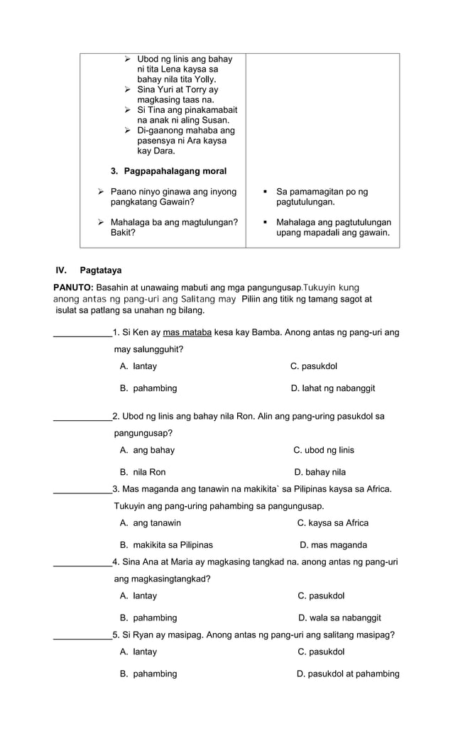 Banghay aralin sa filipino Example from jaw | PDF