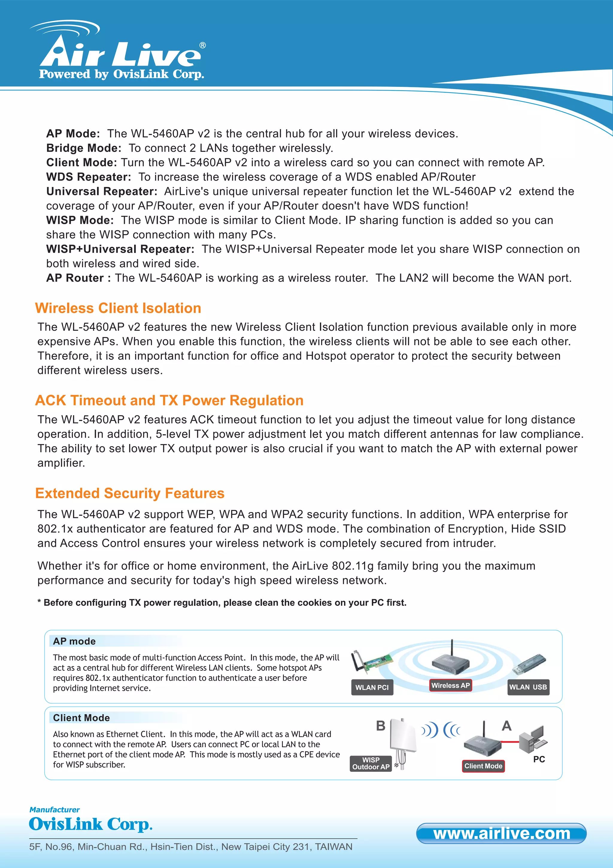 Air live wl-5460ap-v2_specsheet | PDF