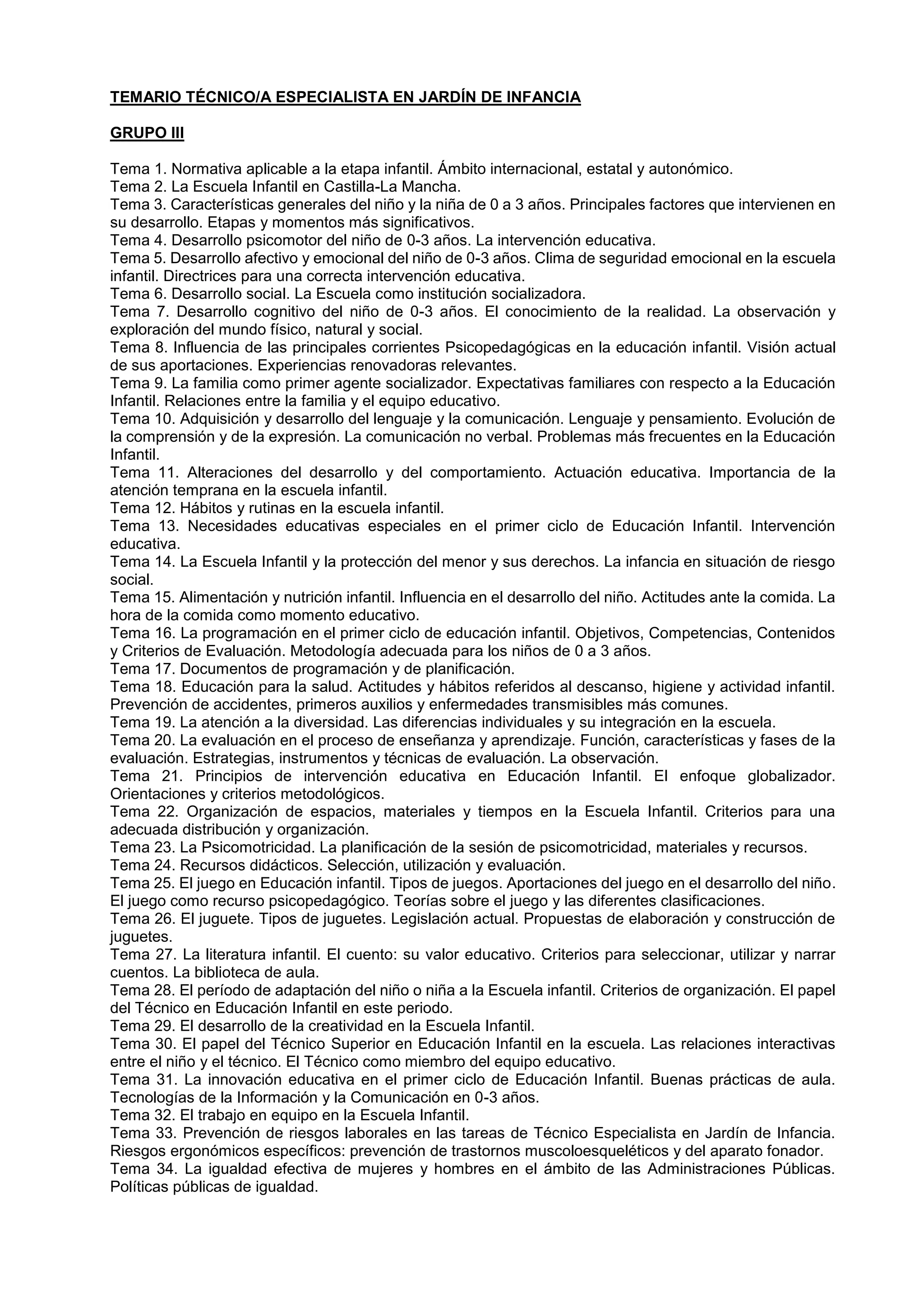 Temario técnico educación infantil 0-3 años | PDF