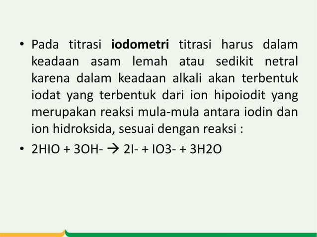 Volumetri Redoks, Iodometri, Iodimetri, reduksi Oksidasi, titrasi | PPSX