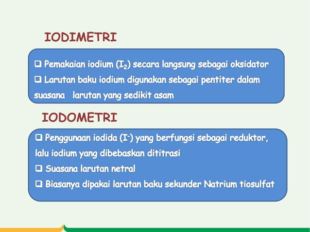 Volumetri Redoks, Iodometri, Iodimetri, reduksi Oksidasi, titrasi | PPSX