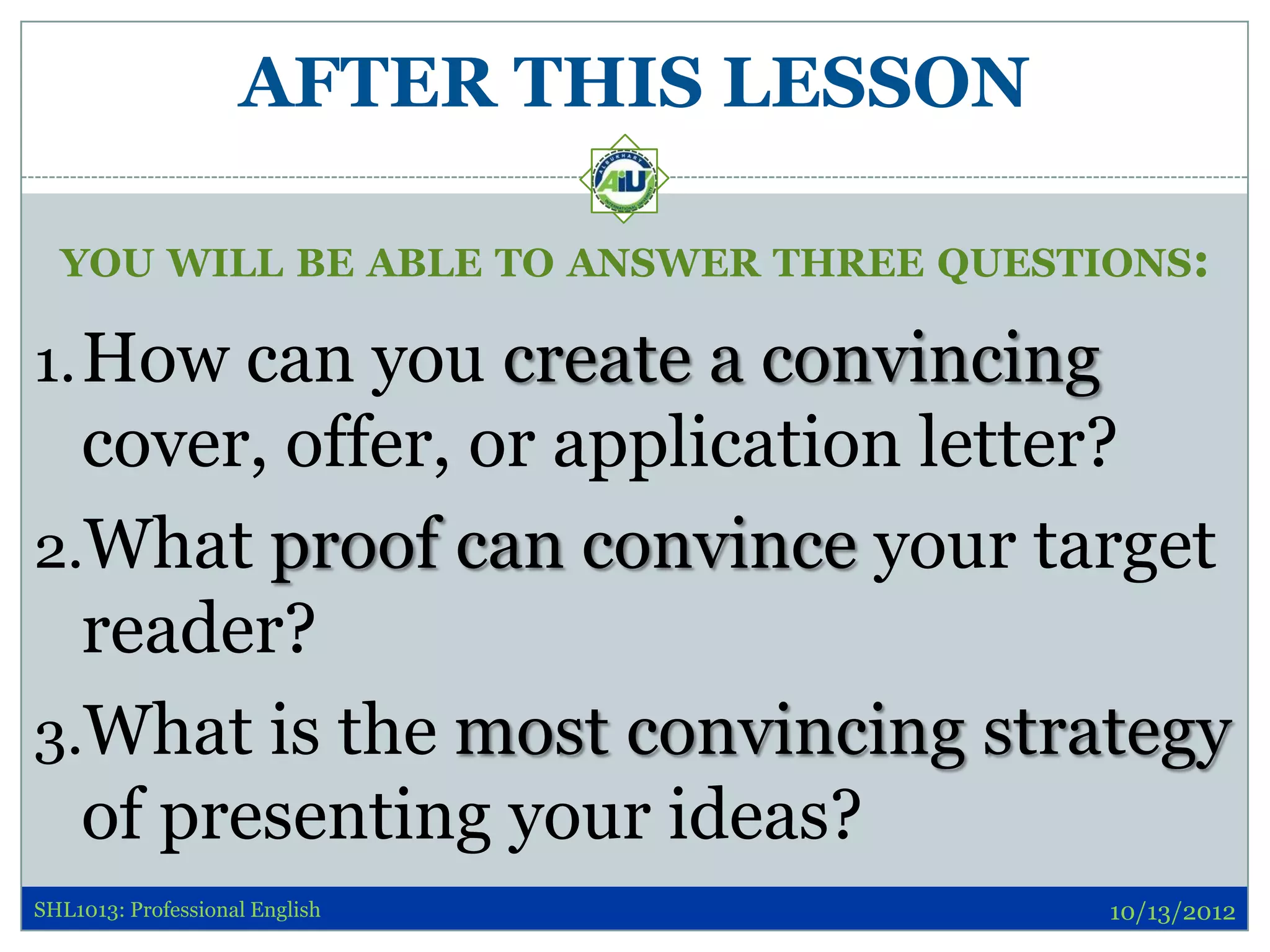 Persuasive Writing Skills for Job Application Letters | PDF | Resume ...