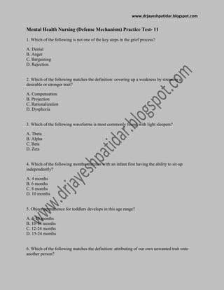 Mental Health Nursing Test Questions