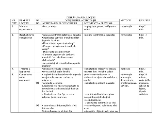 proiect de lectie locomotia la animale si plante | DOC