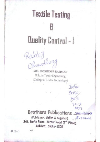 Textile Testing & Quality Control -I (notes) | PDF