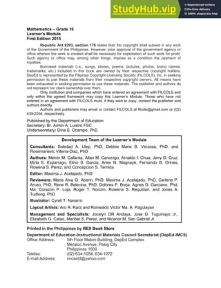 0 Mathematics Department Of Education Republic Of The Philippines | PDF