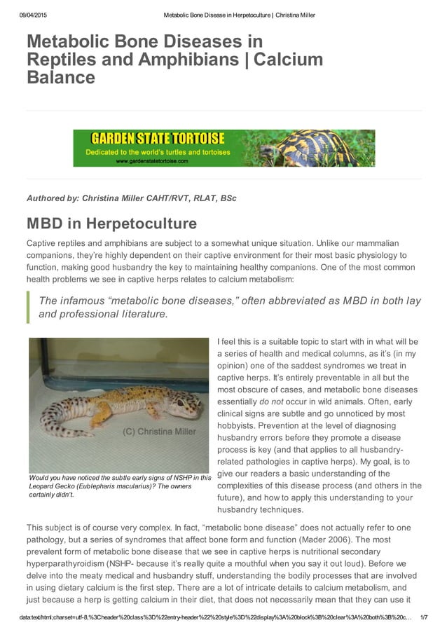 Metabolic bone disease in reptiles and anphibians | PDF