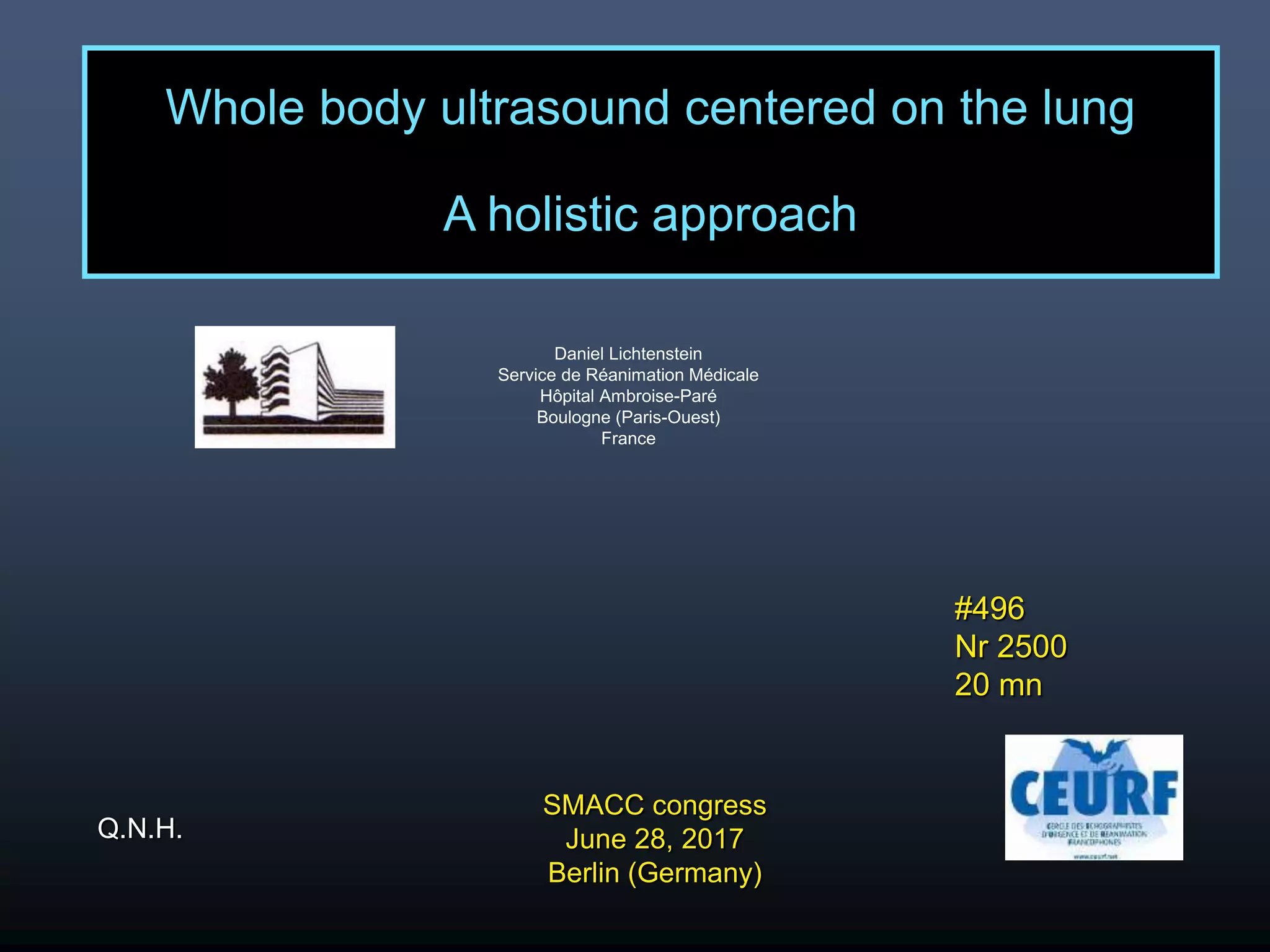 Lung Ultrasound in Critical Care and Resuscitation: Daniel Lichtenstein ...