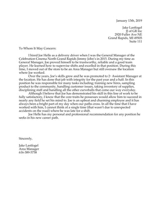 Jake Lastfogel's letter of recommendation | PDF