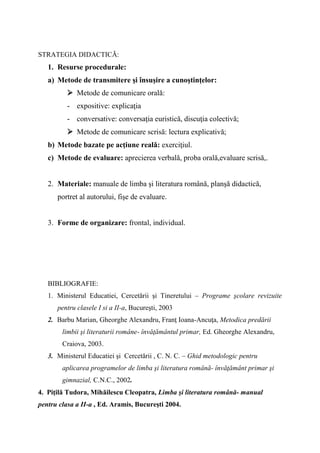 Proiect didactic Limba si literatura romana | PDF