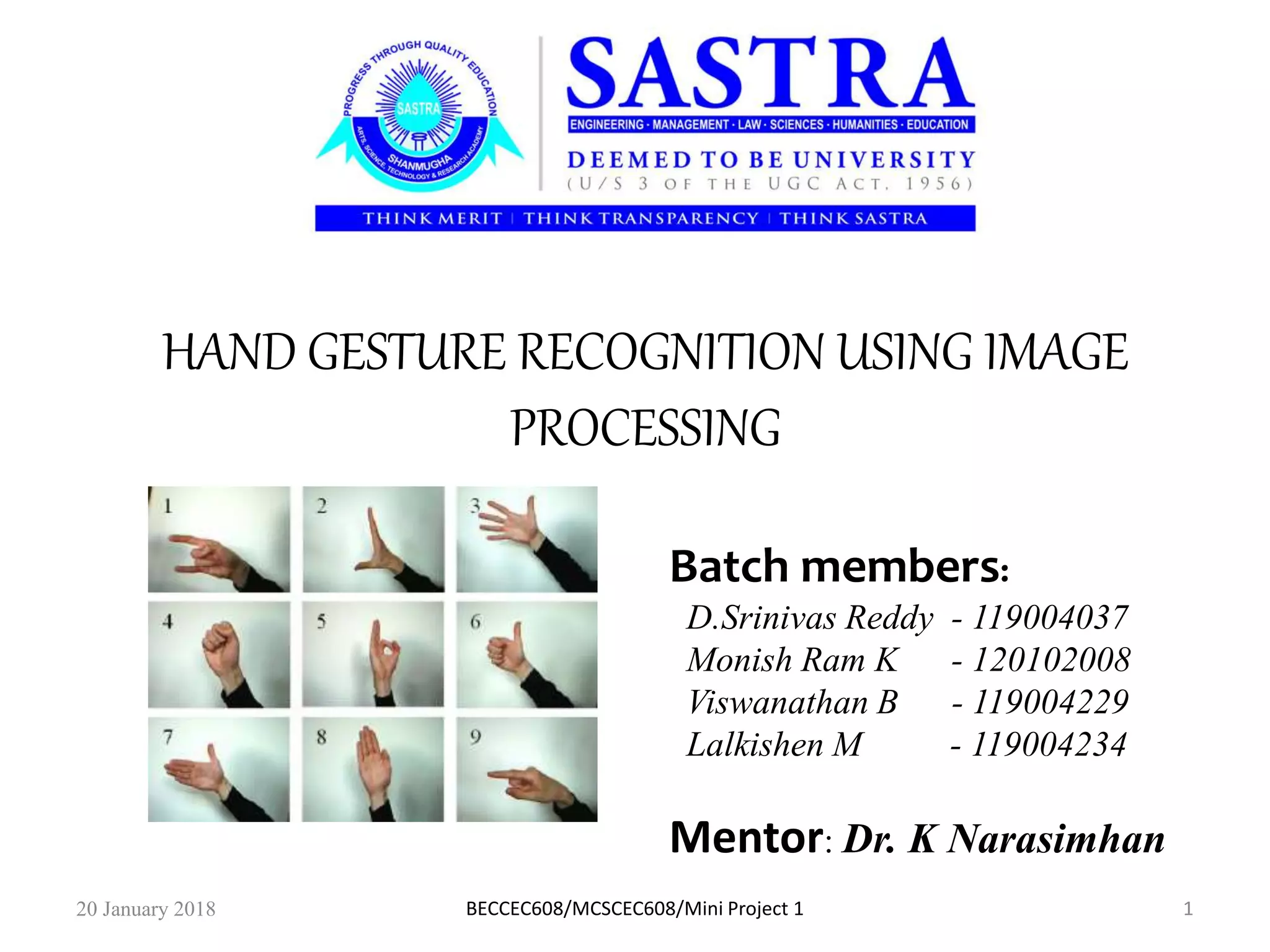 Hand Gesture Recognition using Image Processing | PPT