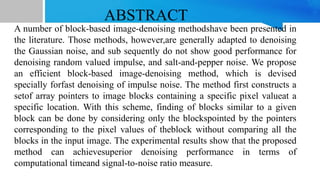 Efficient block matching for removing impulse noise | PPTX | Physics | Science