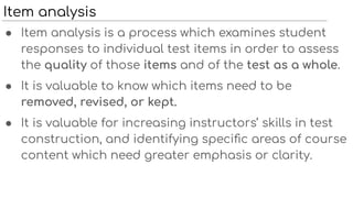 tryout test, item analysis (difficulty, discrimination) | PDF
