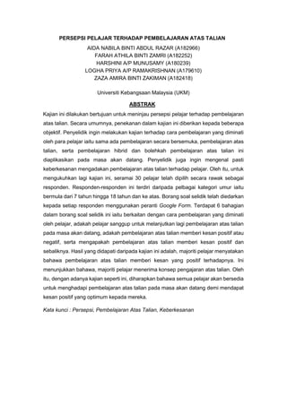 (tugasan kumpulan) Artikel persepsi pelajar terhadap pembelajaran atas talian | PDF