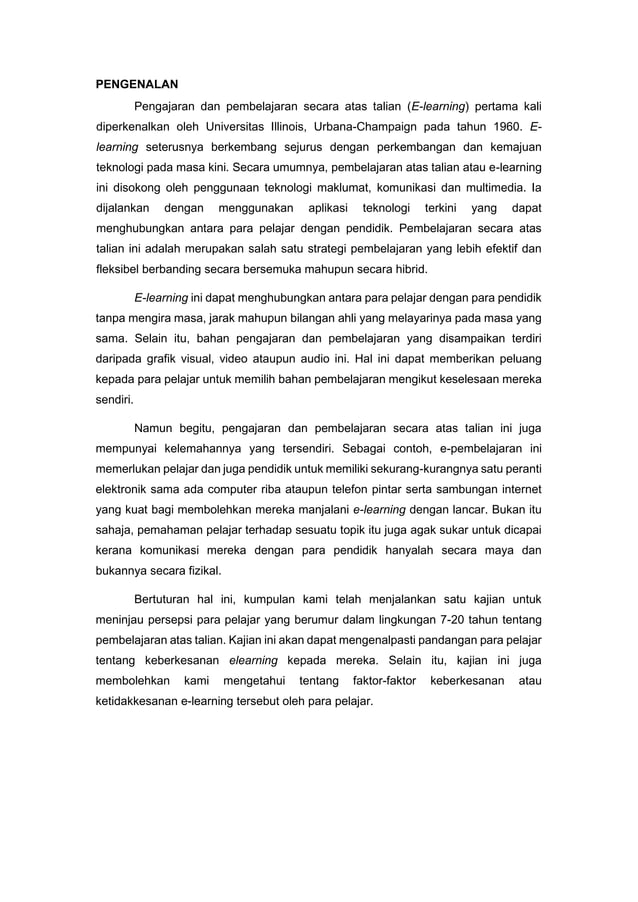 (tugasan kumpulan) Artikel persepsi pelajar terhadap pembelajaran atas talian | PDF