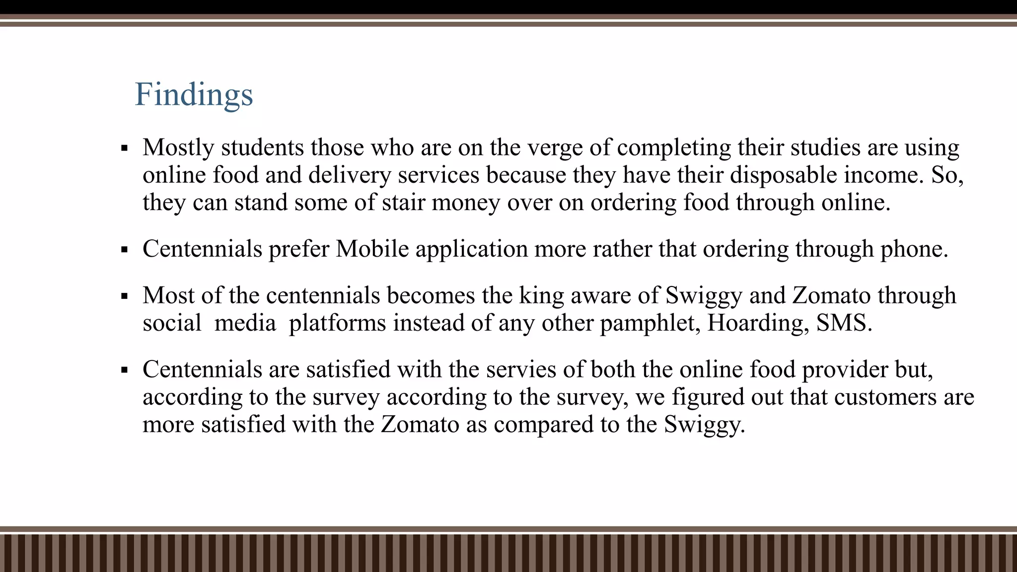 Presentation of comparative study between SWIGGY and ZOMATO | PDF