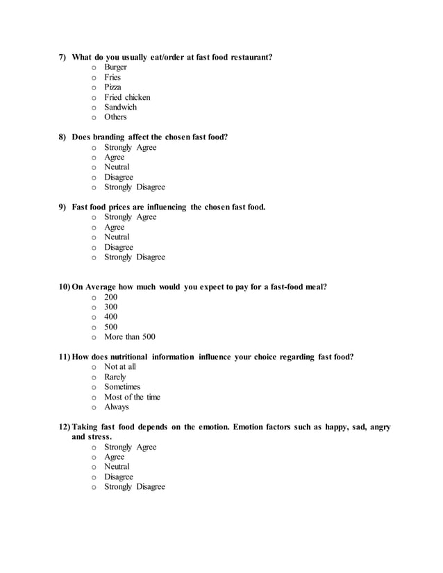Questionnaire for consumption fast food finalized 1 (2) | PDF