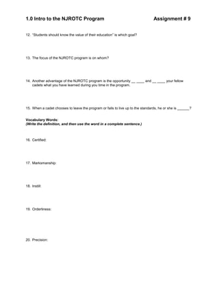 1.0 Introduction to the NJROTC Program questions | PDF