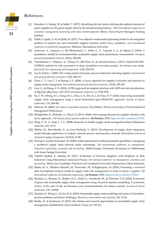 Supplier Selection Using Fuzzy Ahp Method And D Numbers Pdf
