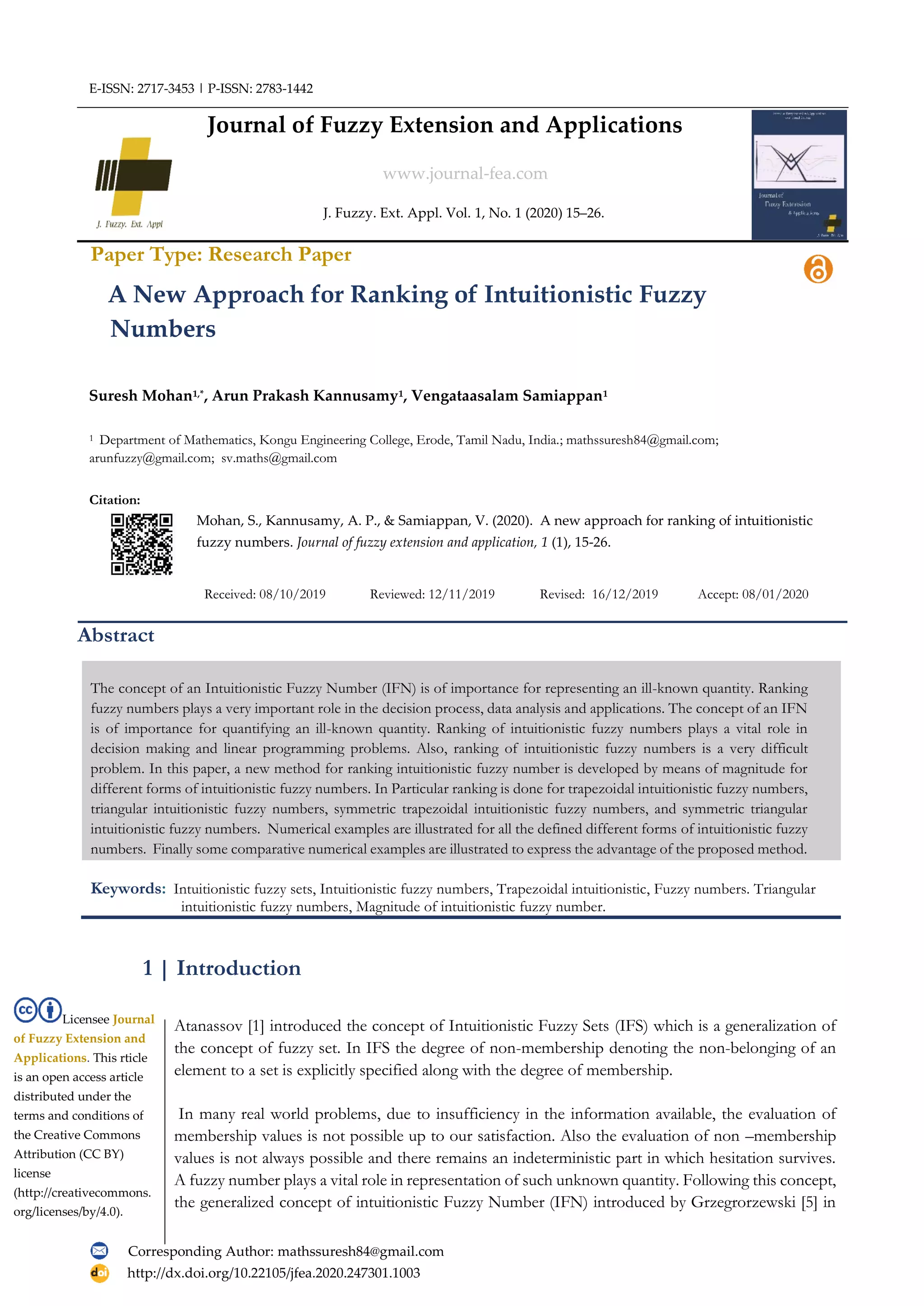 A new approach for ranking of intuitionistic fuzzy numbers | PDF