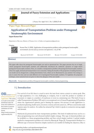 Application of transportation problem under pentagonal neutrosophic ...