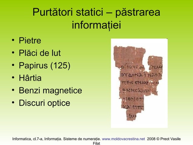 Purtatori de informatie, proiect ppt pentru ora de informatica | PPT