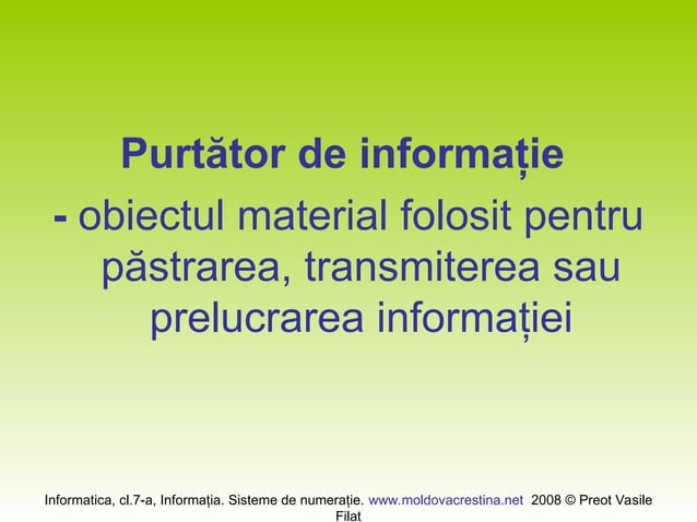 Purtatori de informatie, proiect ppt pentru ora de informatica | PPT