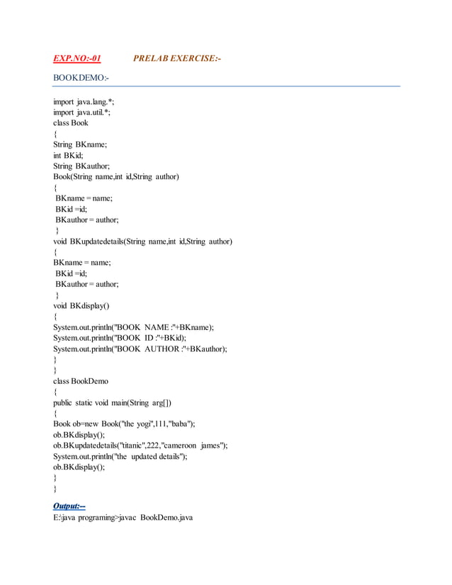 java experiments and programs | PDF