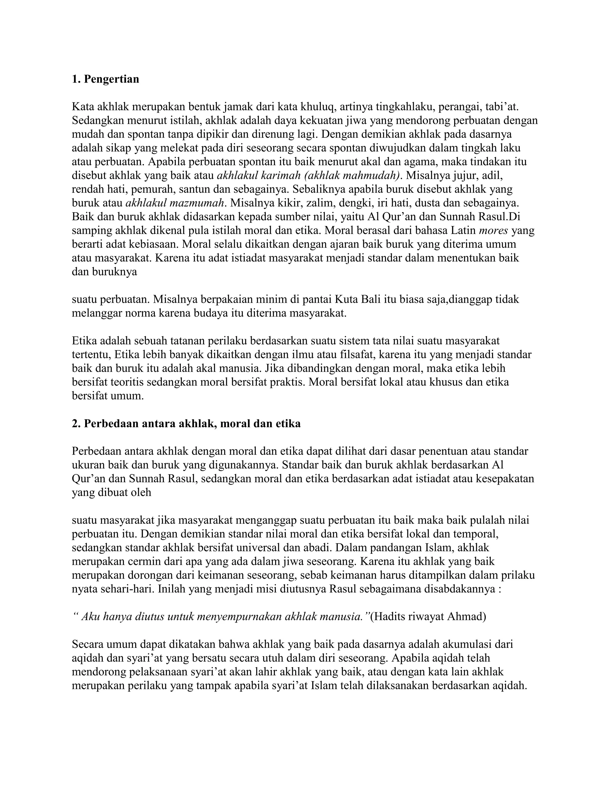 Akhlak, Moral dan Etika | DOCX