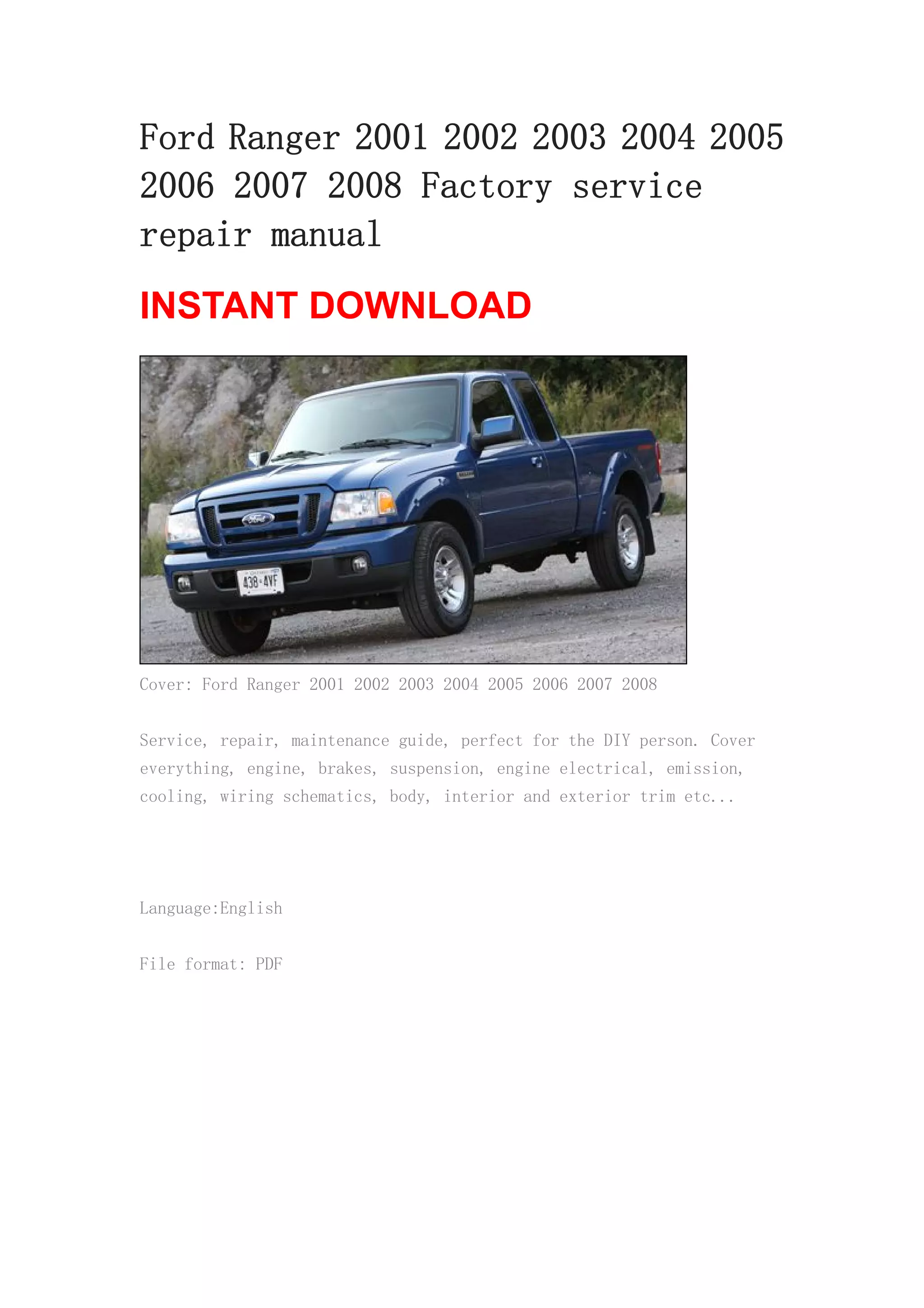 Ford Ranger 2001 2002 2003 2004 2005 2006 2007 2008 manual | PDF