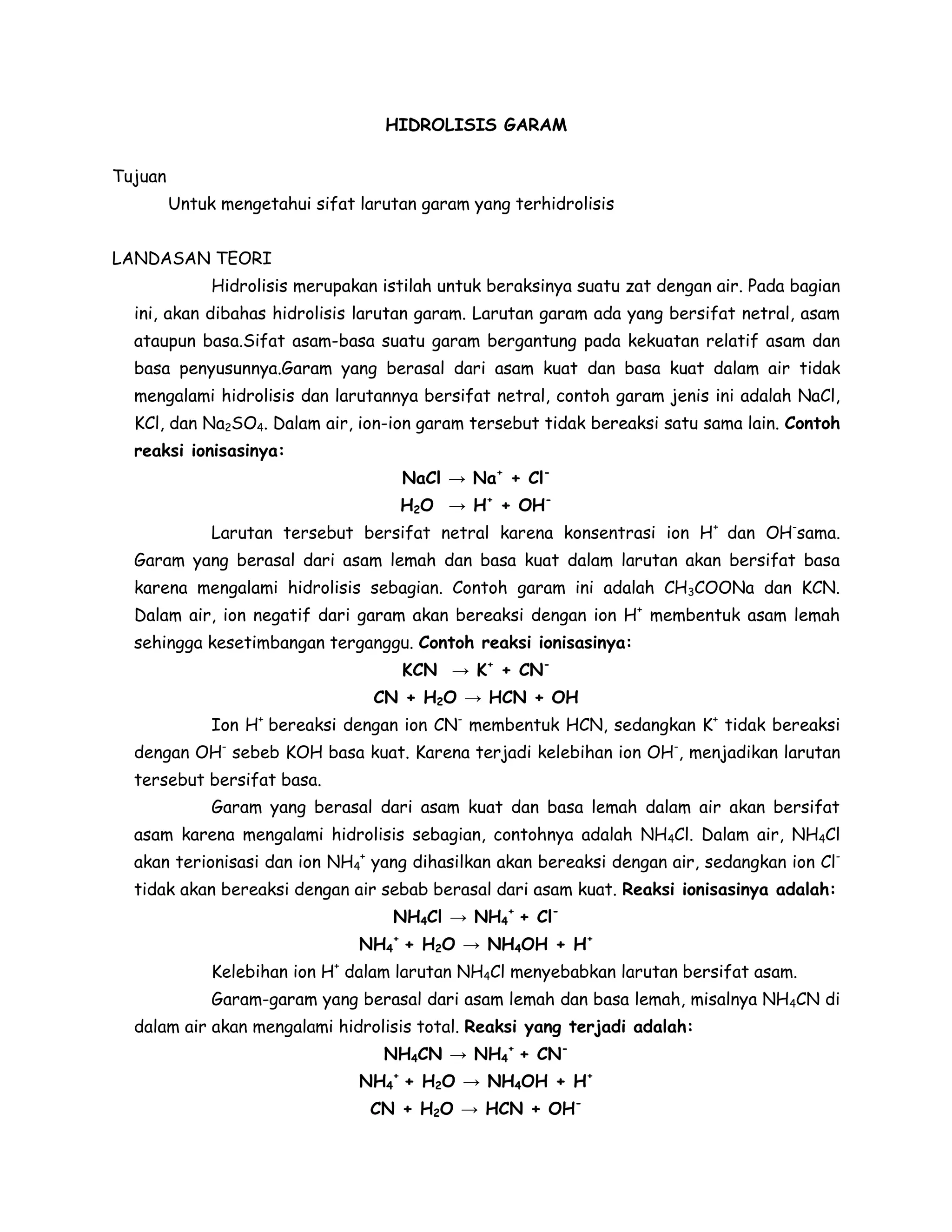 hidrolisis Garam | DOCX