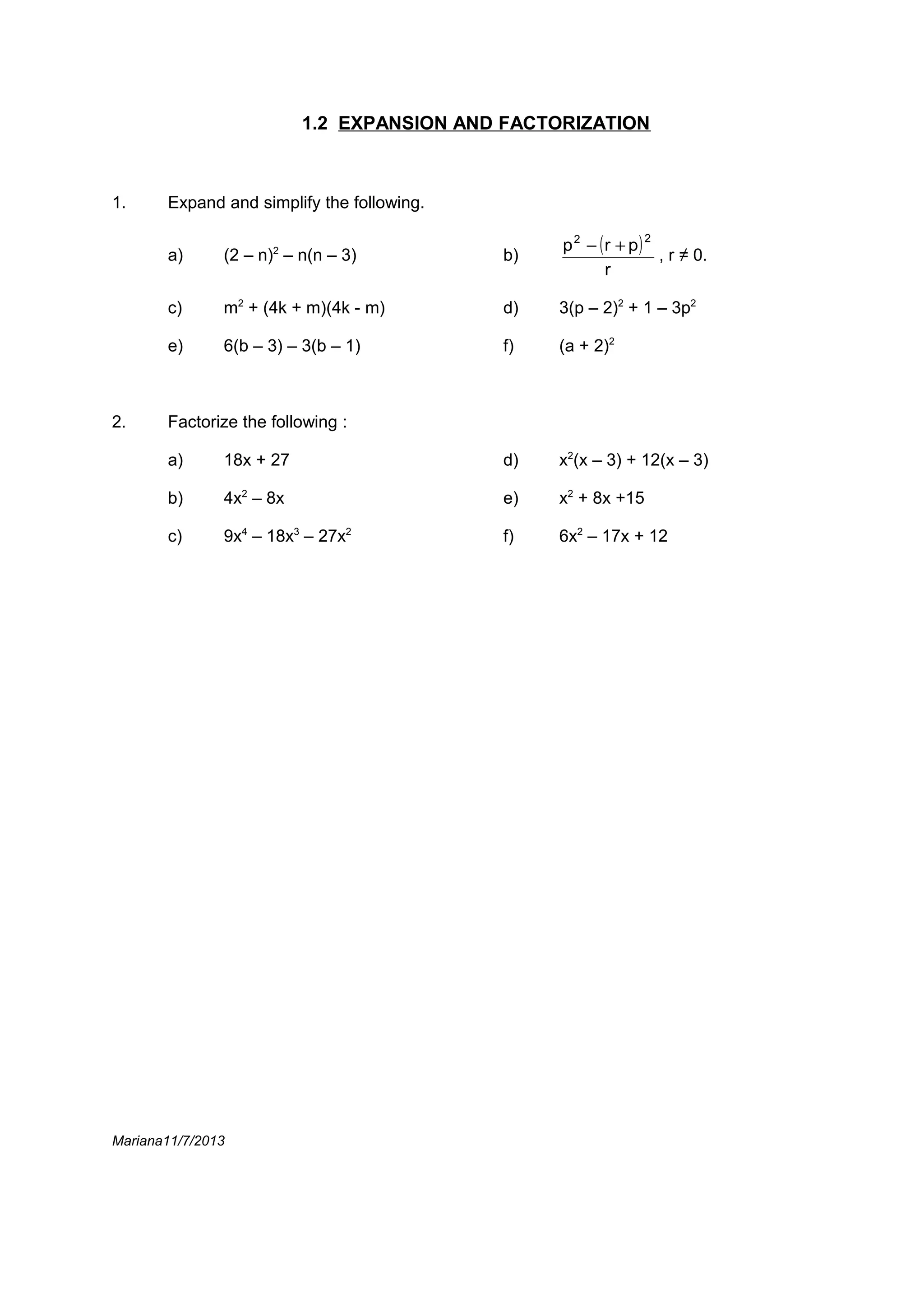 1.2 expansion and factorization | DOC