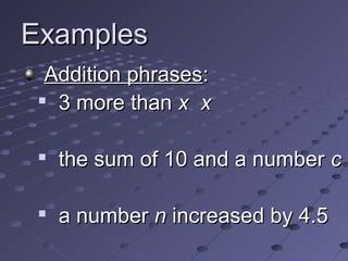 1.1 writing algebraic expressions lesson | PPT