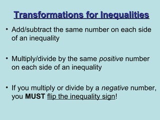 1.6 solving linear inequalities | PPT
