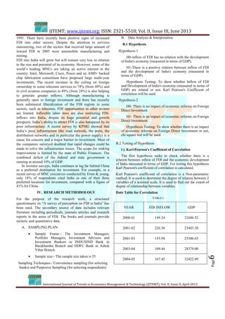 Relation Between Inflow Of FDI and The Development Of India's Economy | PDF