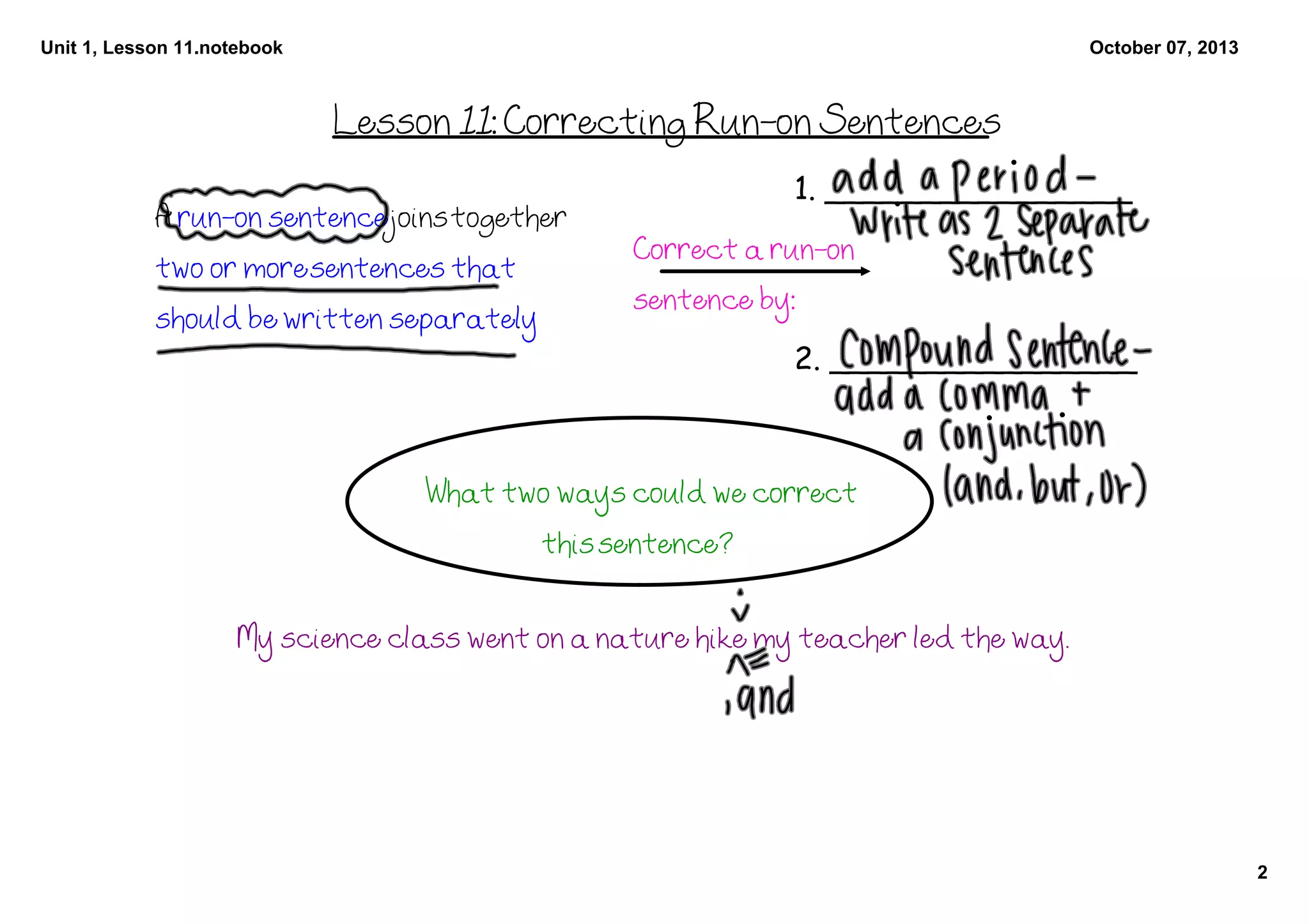 1.11 Correcting Run-on Sentences | PPT