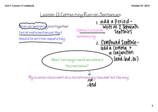 1.11 Correcting Run-on Sentences | PDF | Homework and Study | Education