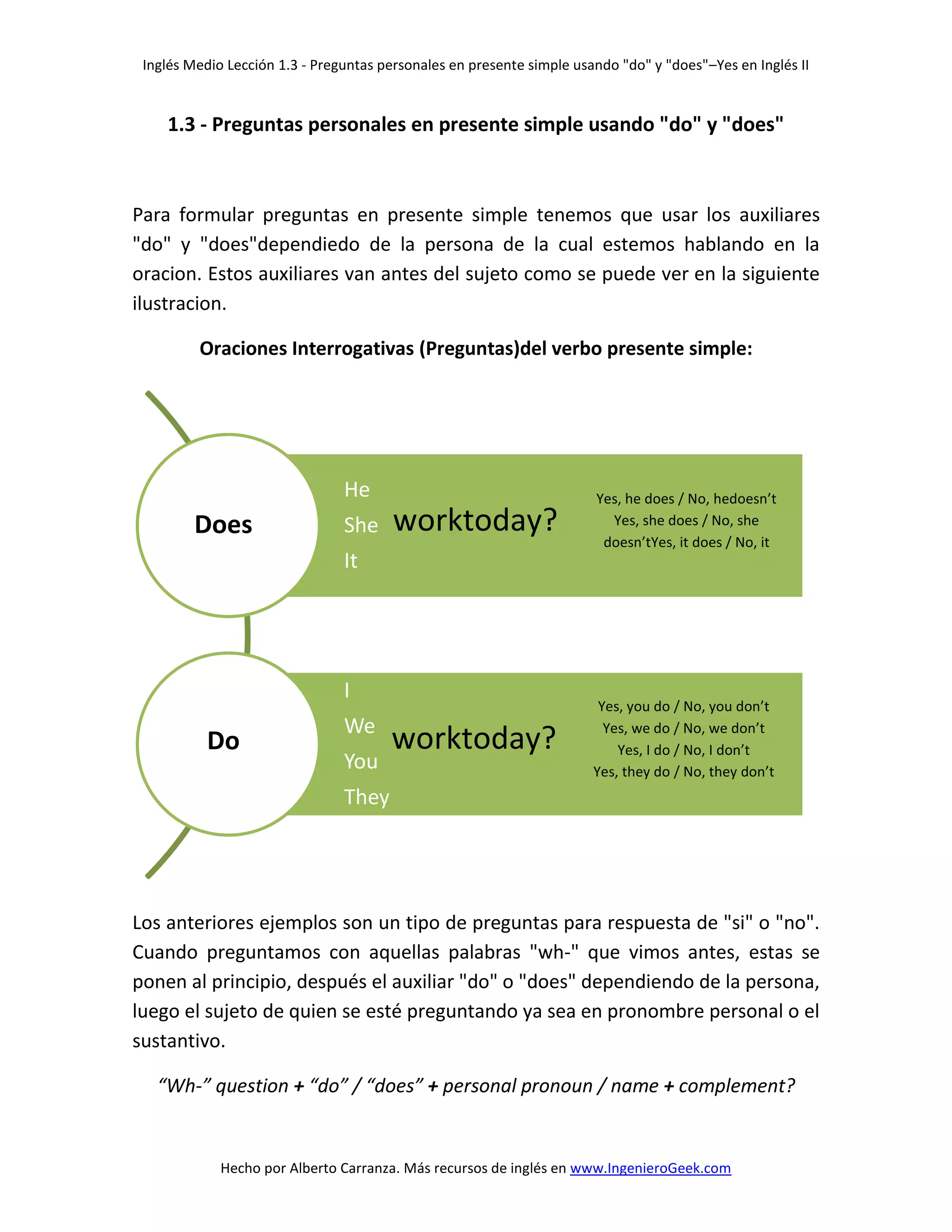 1.3 preguntas personales en presente simple usando do y does | DOCX