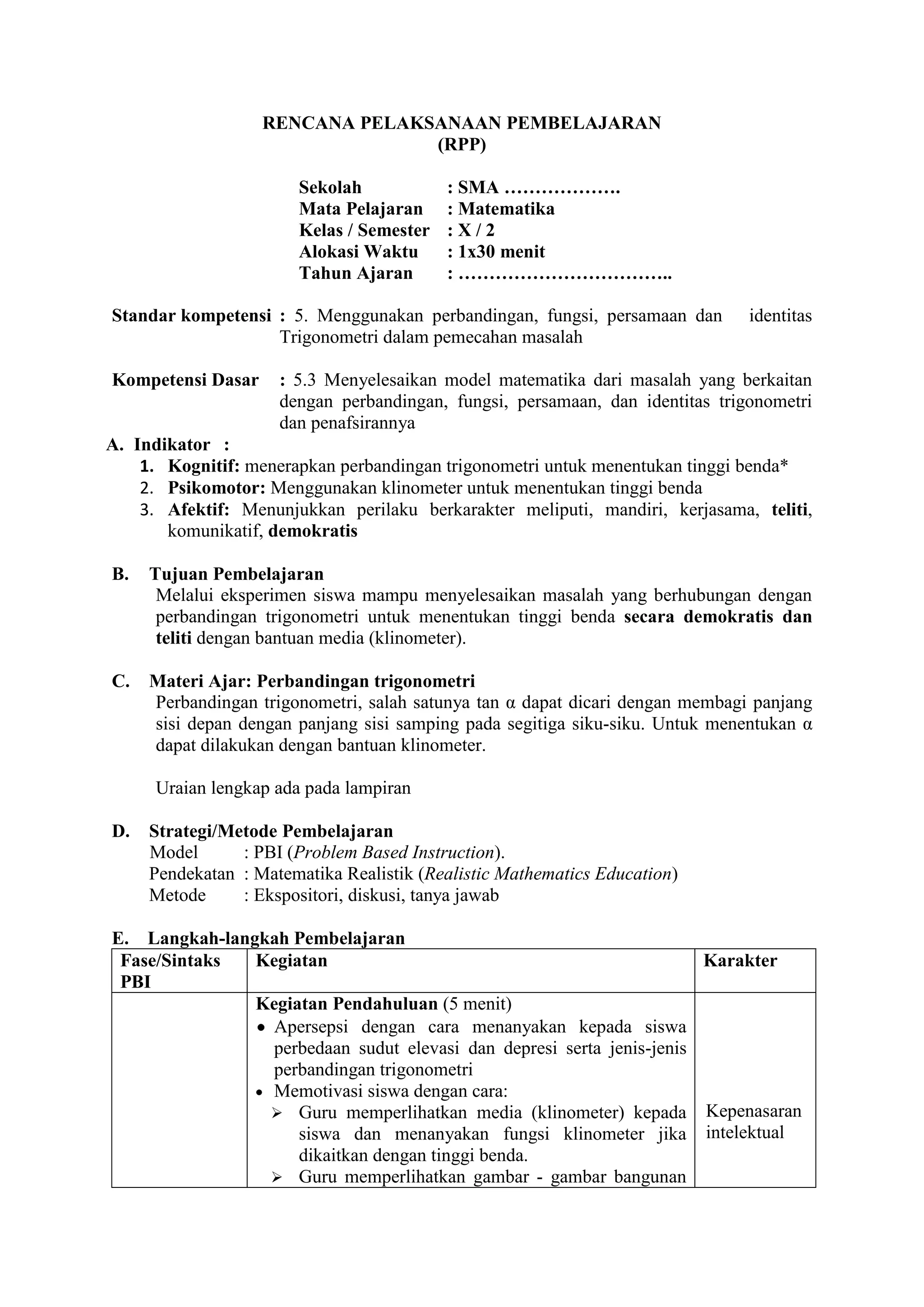 1. contoh-rpp-berkarakter-edit-mikro-2013 | PDF