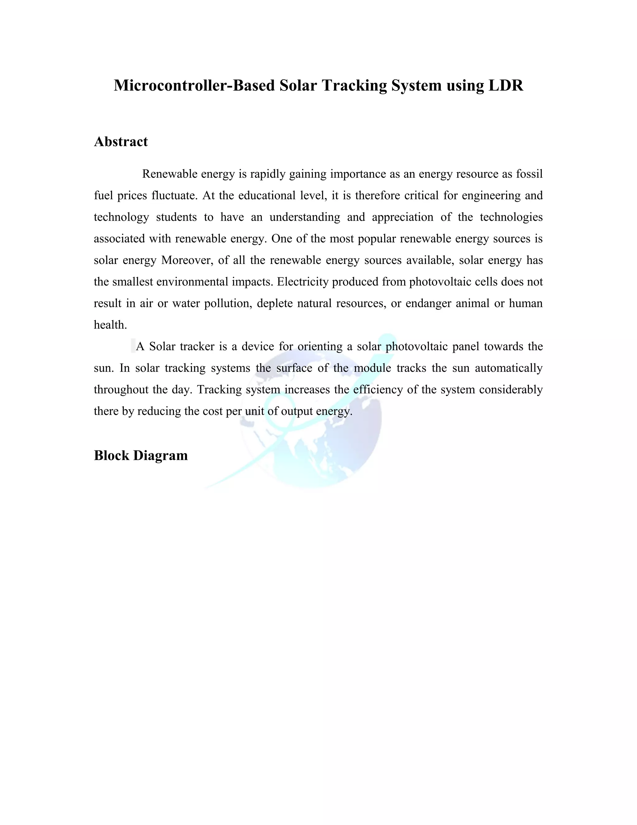 1.microcontroller based solar tracking system | DOC