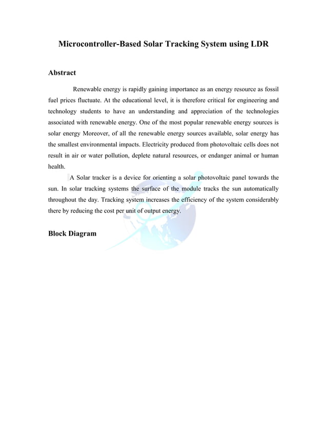 Microcontroller Solar Tracking System using LDRs | PDF