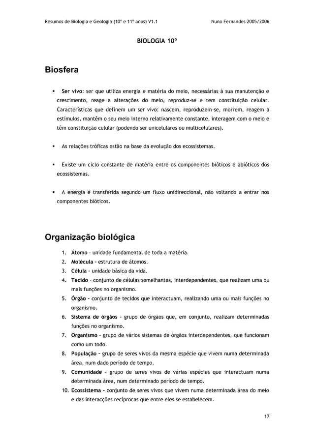 Resumo biologia e geologia 10º e 11º ano