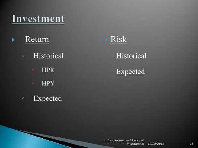 1. introduction basics of investments.ppt | Stocks and Bonds | Personal ...