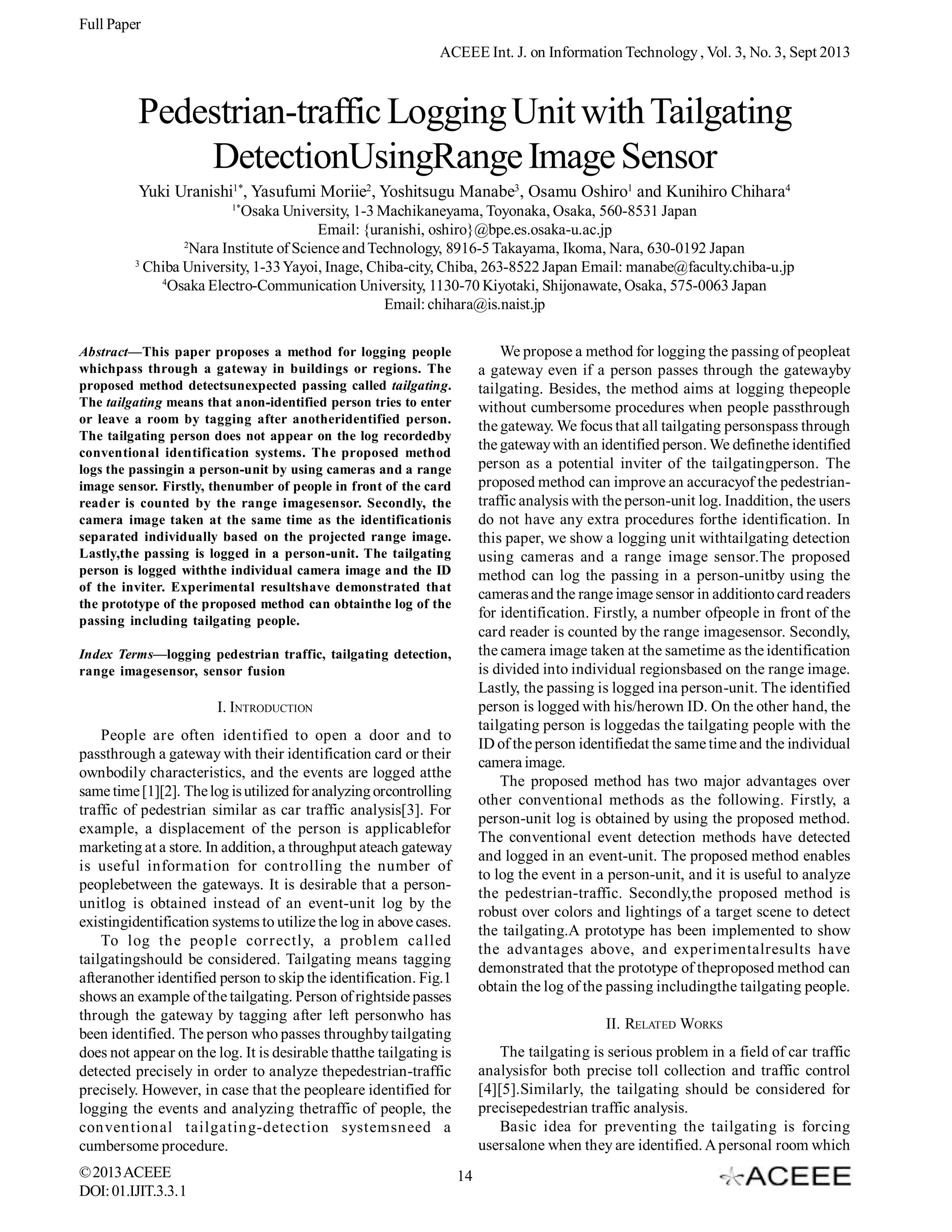Pedestrian-traffic Logging Unit with Tailgating DetectionUsingRange ...