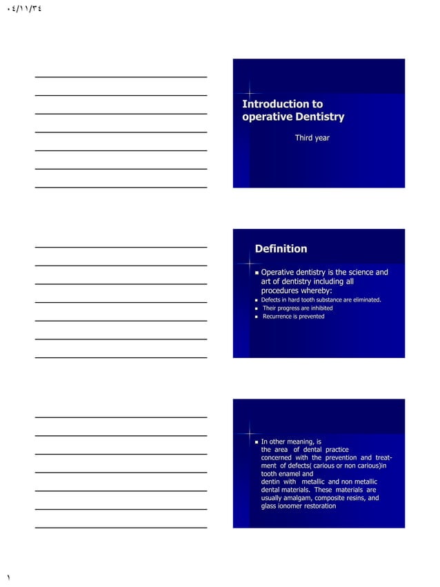 introduction to operative dentistry | PDF | Dental Health | Diseases ...