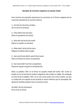 1.11 pasado simple oraciones y preguntas. uso de auxiliar did | PDF