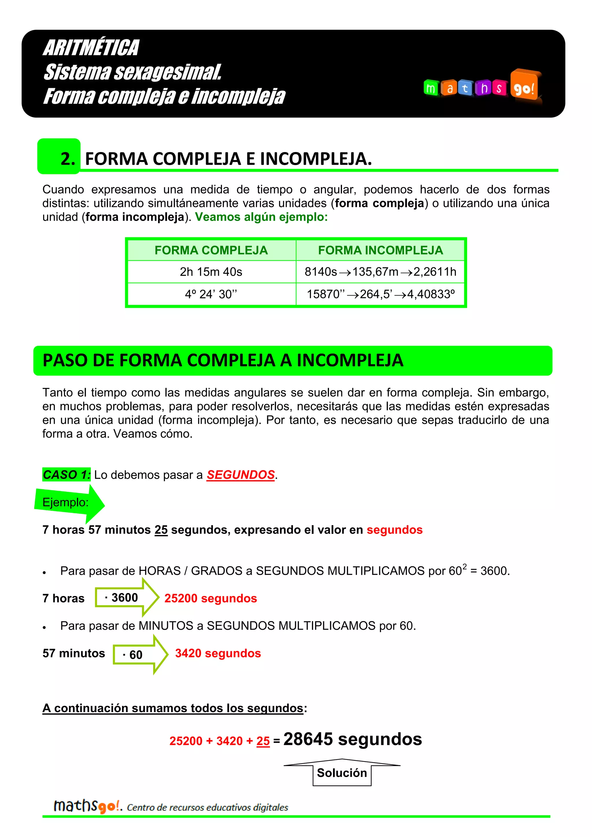 Sistema sexagesimal. forma compleja e incompleja (aritmética) | PDF ...