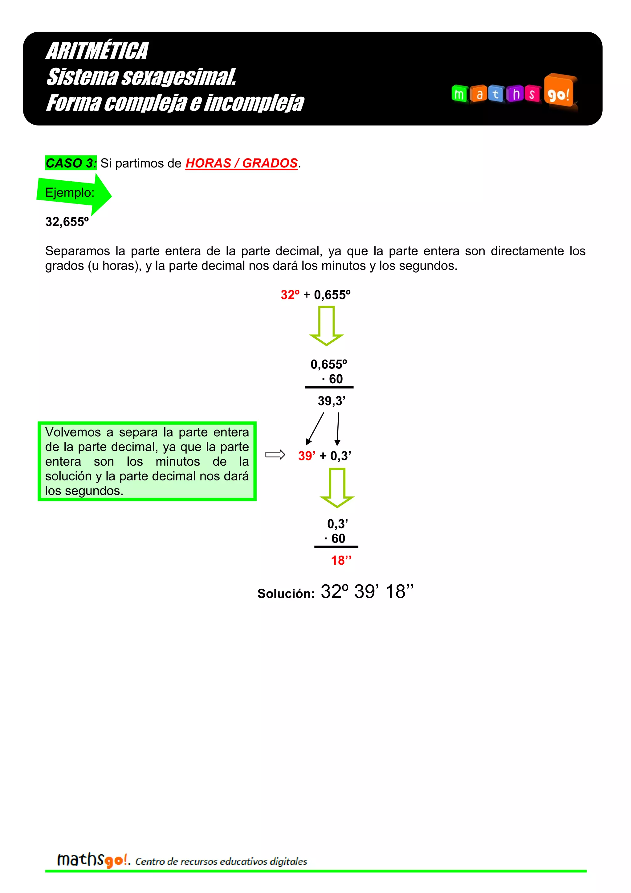 Sistema sexagesimal. forma compleja e incompleja (aritmética) | PDF