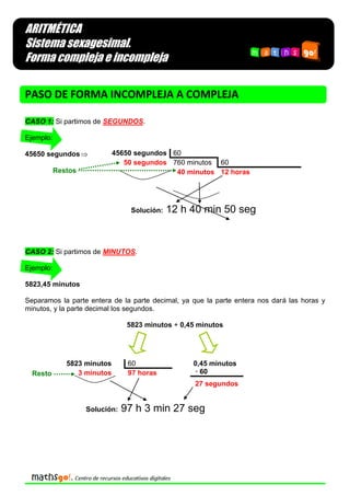 Sistema sexagesimal. forma compleja e incompleja (aritmética) | PDF