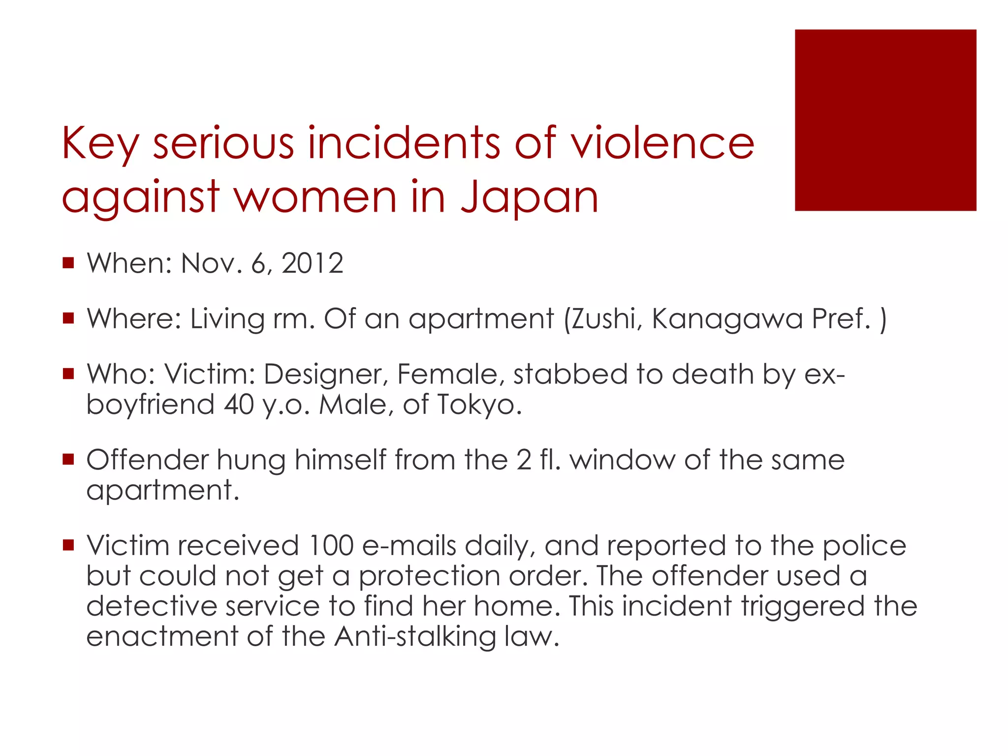 The revision of Japan’s DV law and Anti-stalking Act | PPT